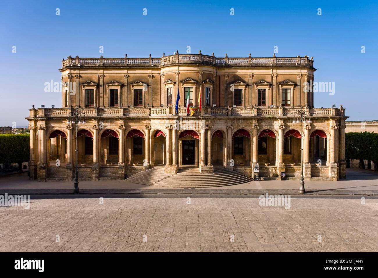 Facade of the town hall of the Late Baroque town of Noto, Palazzo ...
