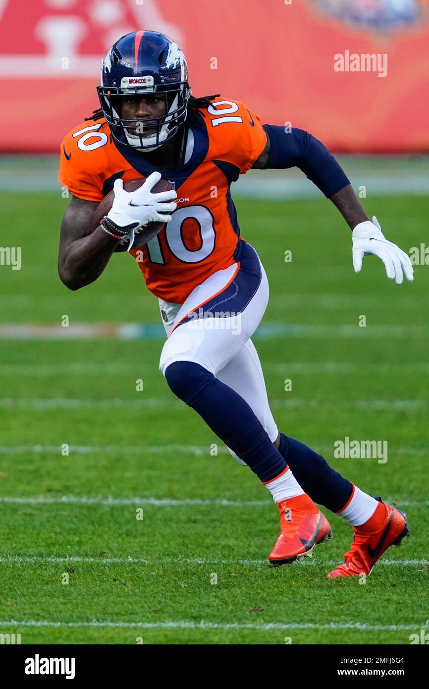 Denver Broncos wide receiver Jerry Jeudy (10) runs against the Miami ...