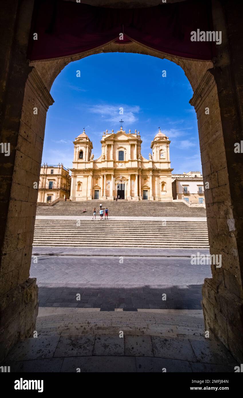 Facade of Noto Cathedral, Basilica cattedrale di San Nicolò, located at ...