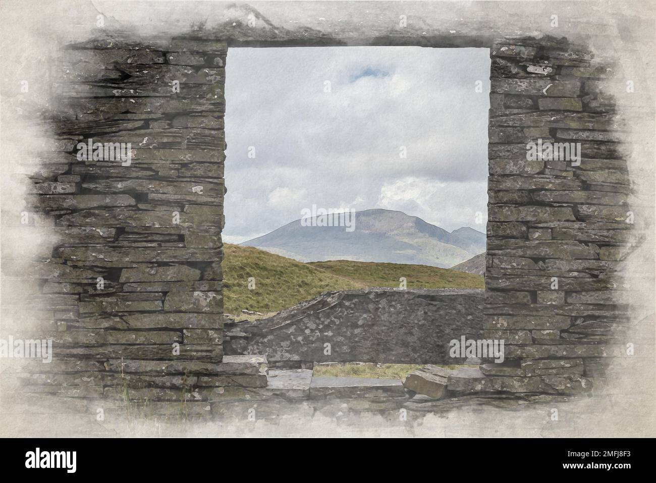 Digital watercolor painting of the abandoned Cwmorthin Slate Quarry at ...