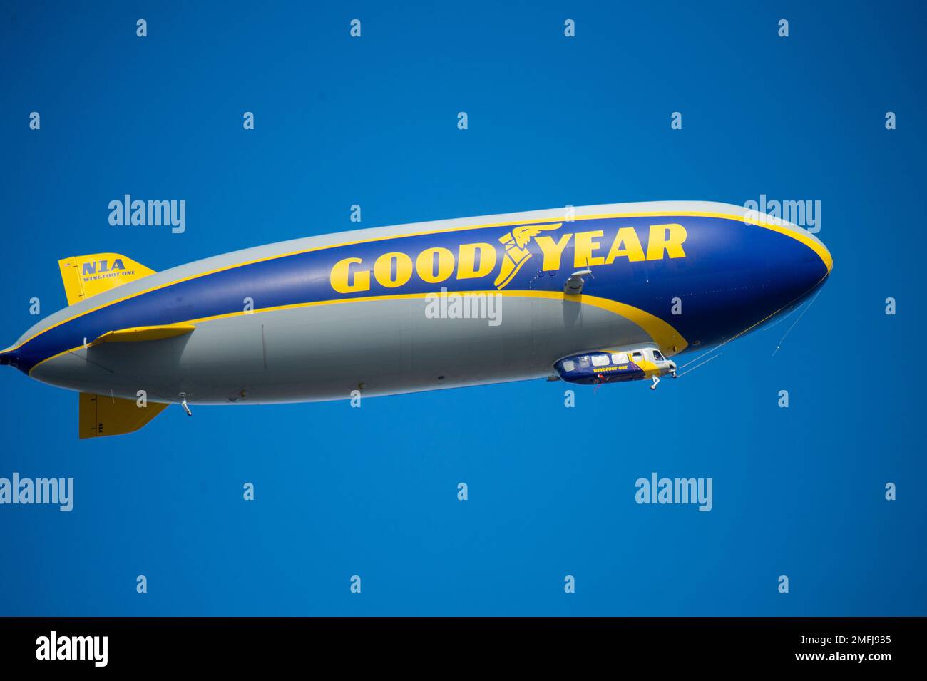 Goodyear blimp Wingfoot One flies over the Hard Rock Stadium as the Los ...