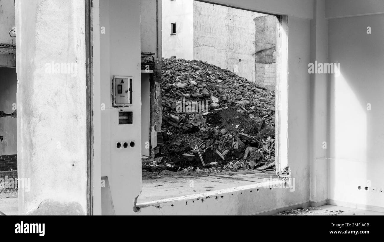 Earthquake damage in a city. Destroyed buildings after an earthquake ...