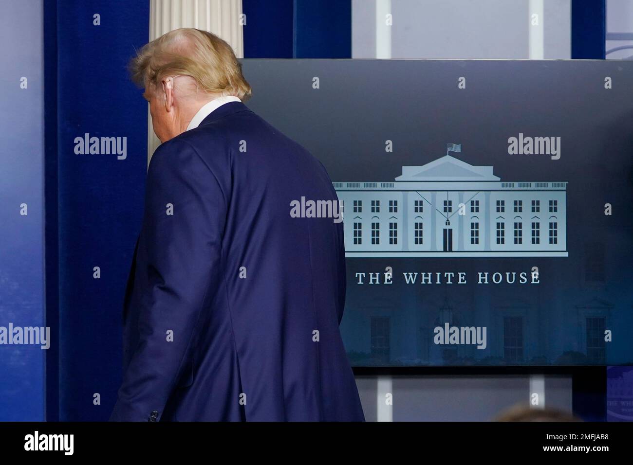 President Donald Trump walks out after speaking in the Brady Briefing ...