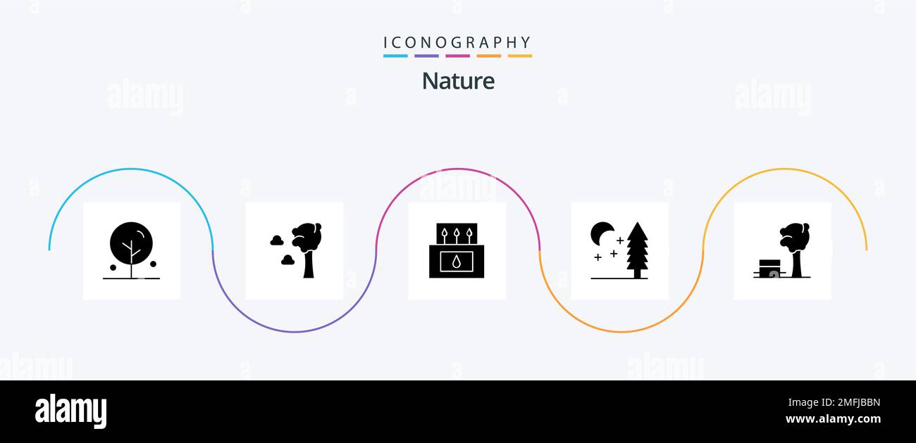 Nature Glyph 5 Icon Pack Including tree. nature. camp. bench. night ...