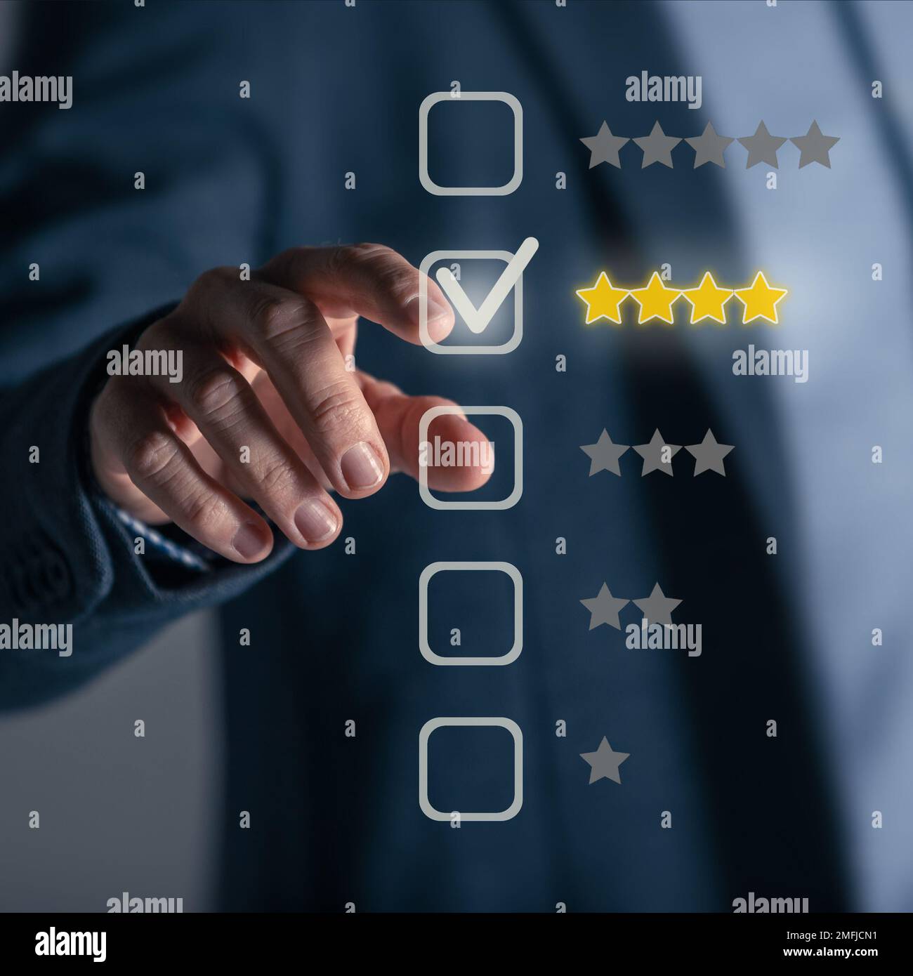 Customer review satisfaction feedback survey. User giving rating to ...