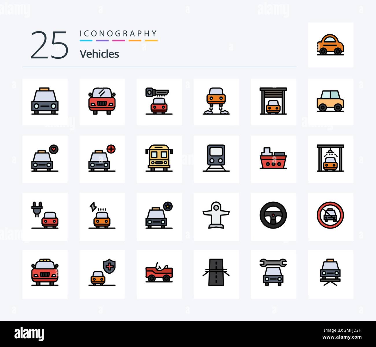 Vehicles 25 Line Filled icon pack including car. transport. key. garage ...