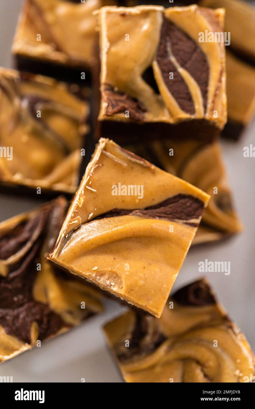 Chocolate fudge with peanut butter swirl Stock Photo - Alamy