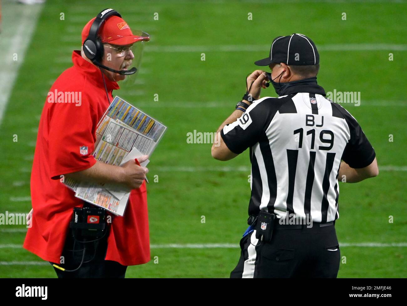 Kansas City Chiefs head coach Andy Reid talks with back judge Greg ...