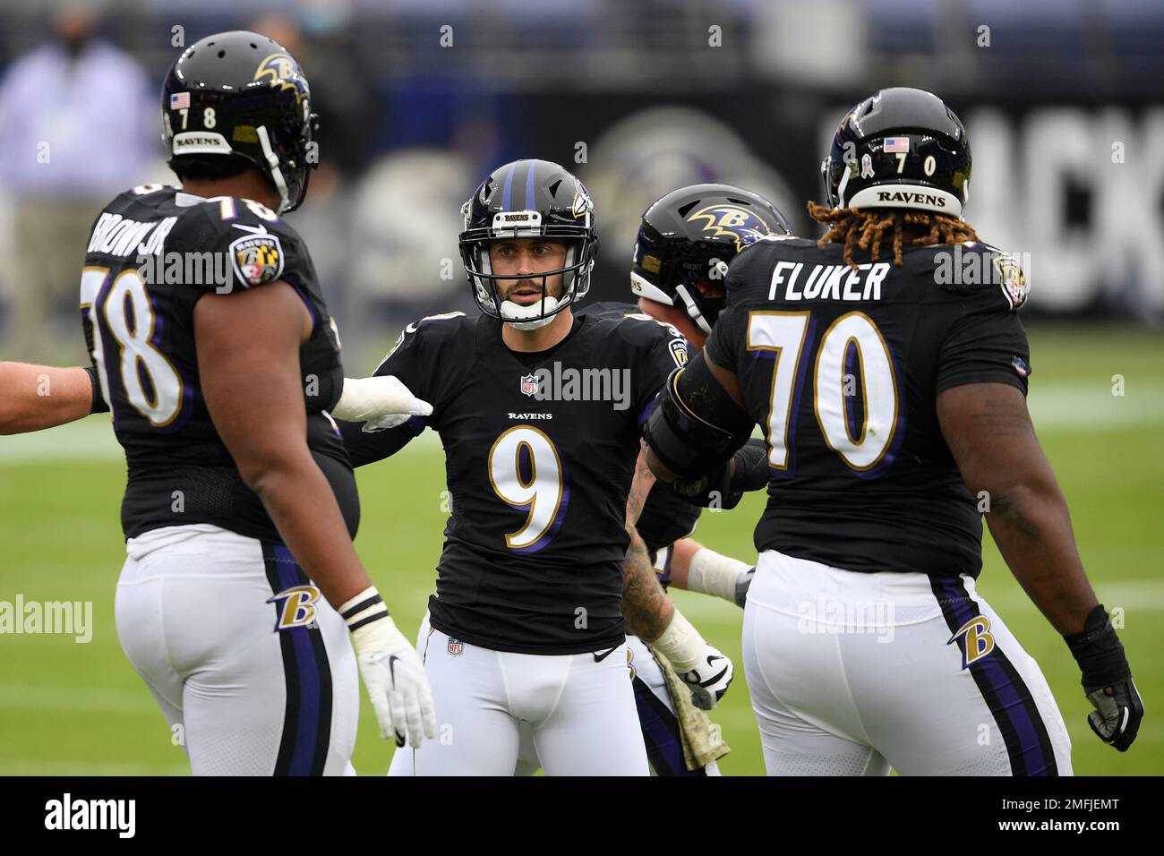 Baltimore Ravens kicker Justin Tucker (9) celebrates his field goal ...