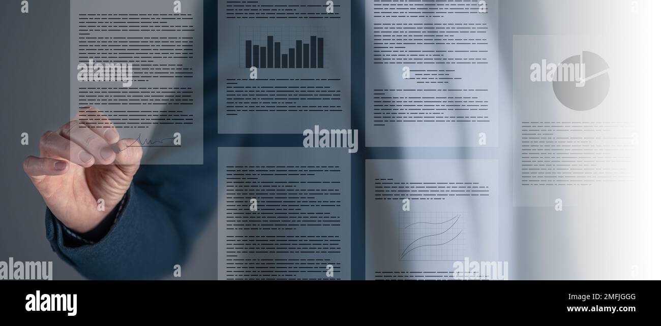 Standing man hand writing electronic signature on virtual screen. Sign ...