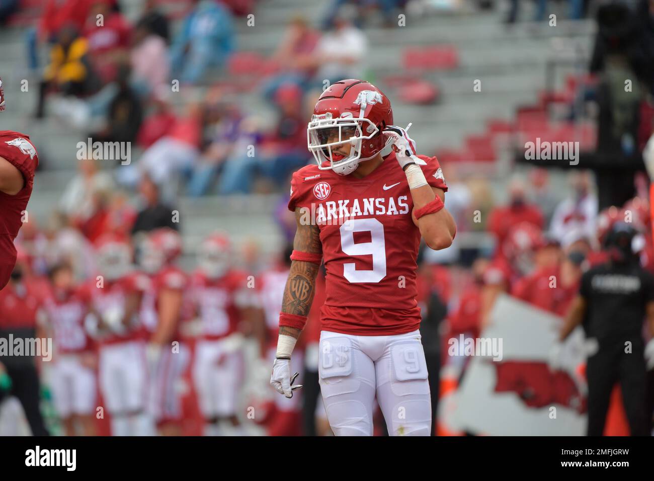 Arkansas defensive back Greg Brooks Jr. against LSU during an NCAA ...