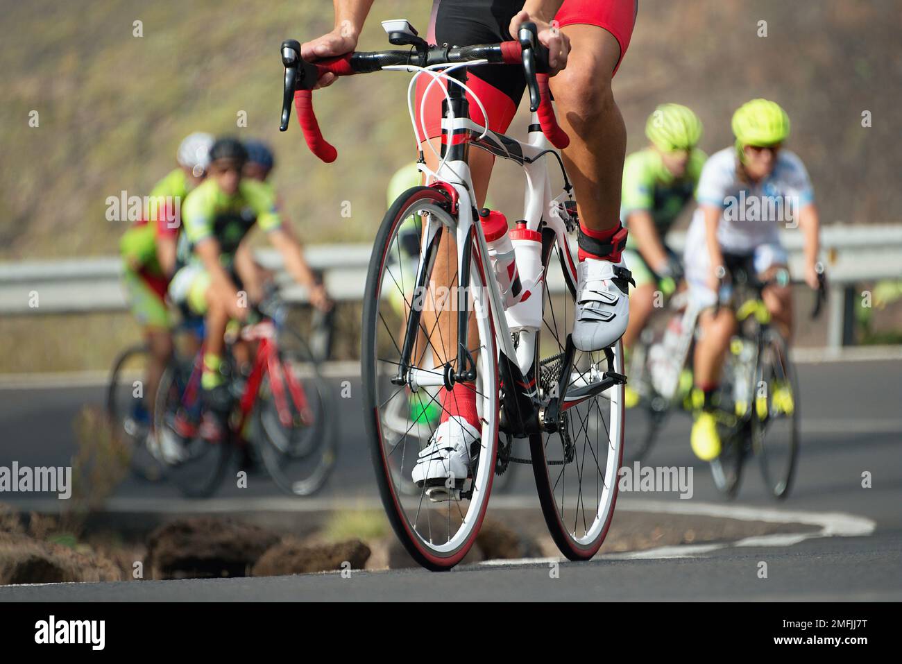 Cycling competition, cyclist athletes riding a race at high speed Stock ...