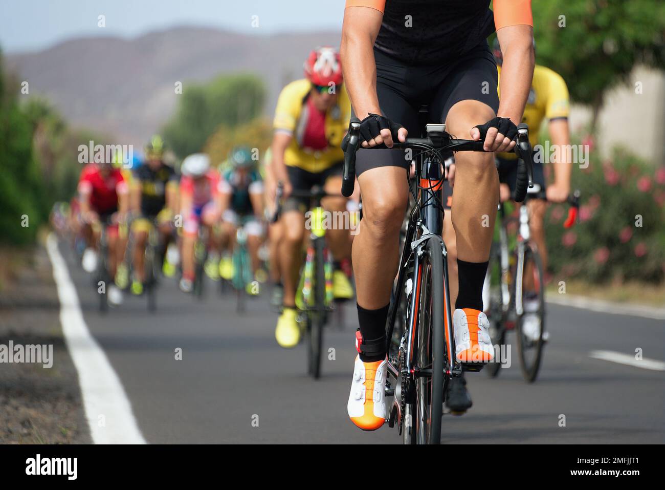 Cycling competition, cyclist athletes riding a race at high speed Stock ...