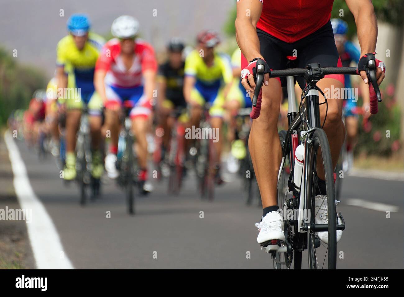 Cycling competition, cyclist athletes riding a race at high speed Stock ...