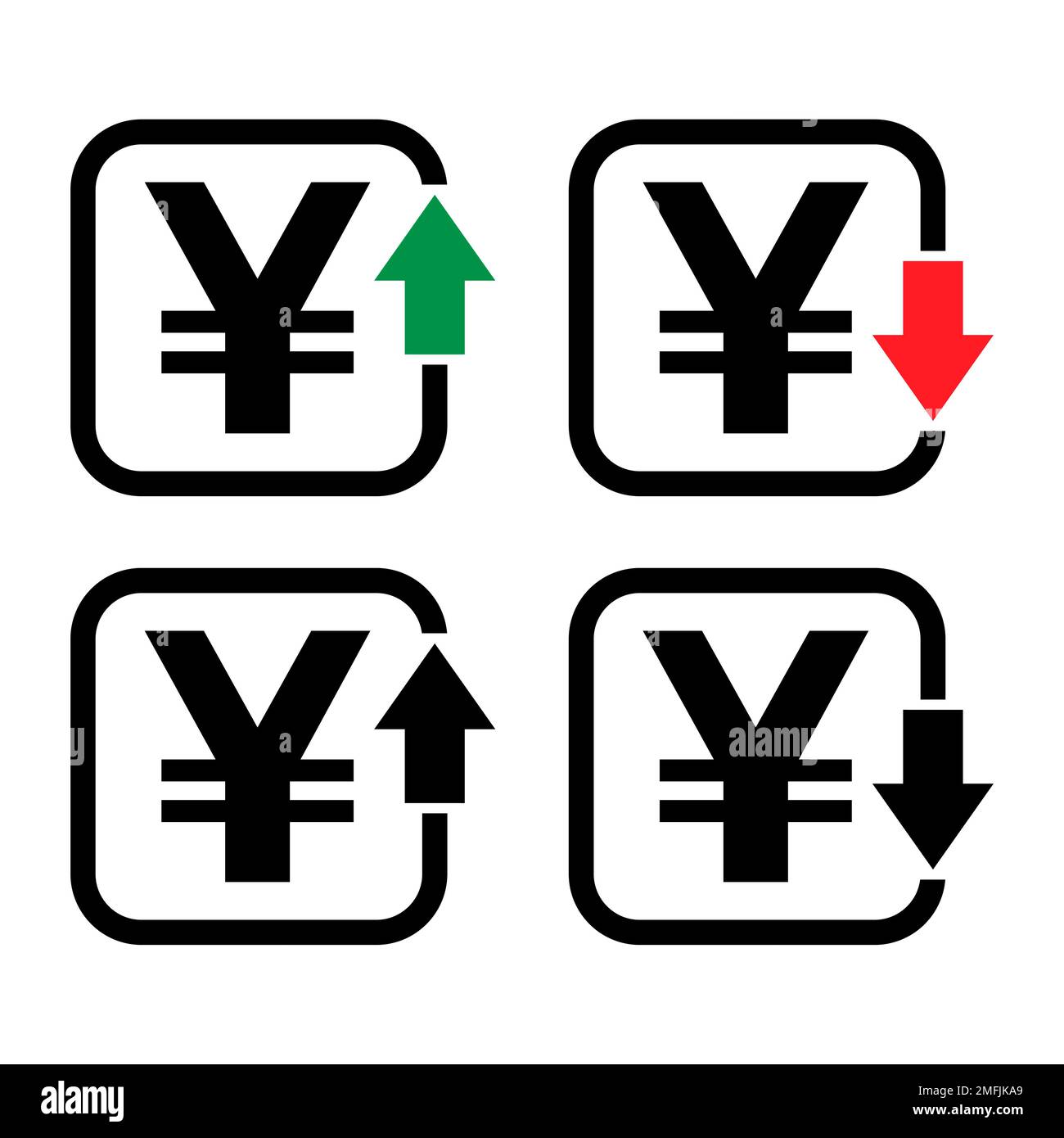 Set of cost symbol yuan increase and decrease icon. Money vector symbol isolated on background ...