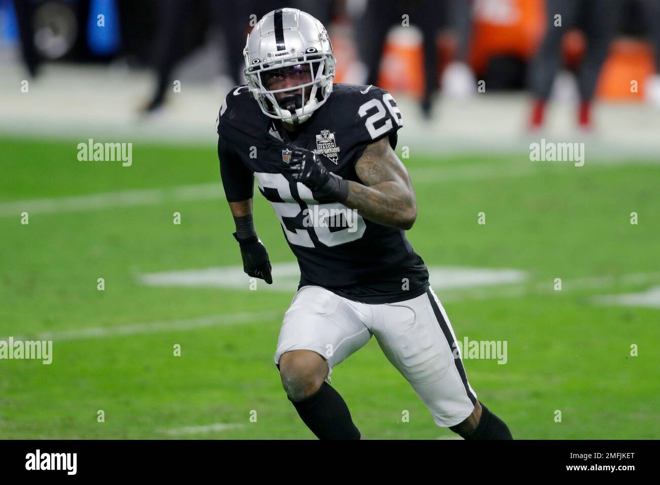 Las Vegas Raiders cornerback Nevin Lawson (26) during the first half of ...