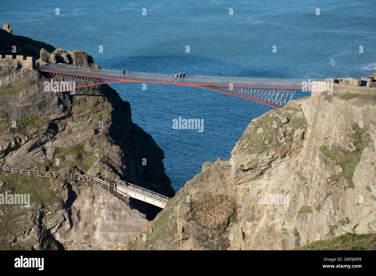 Tintagel Castle and bridge, Cornwall. Legendary home of King Arthur and ...