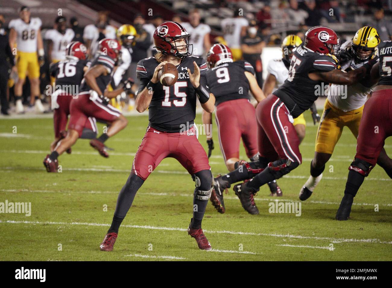 South Carolina quarterback Collin Hill (15) looks for an open receiver ...