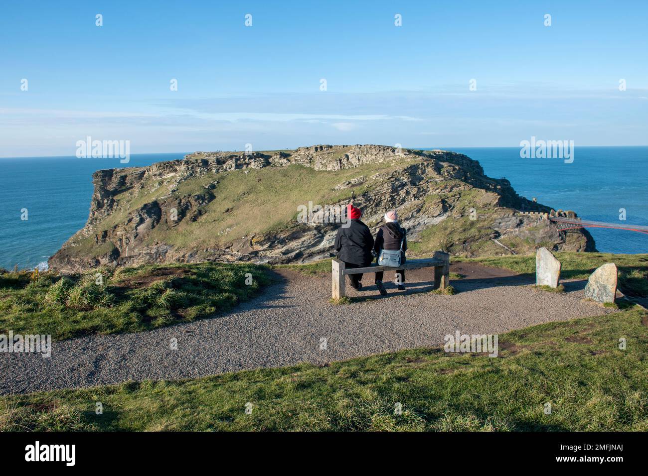 Tintagel Castle and bridge, Cornwall. Legendary home of King Arthur and ...