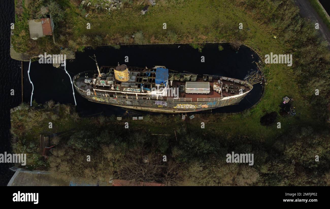 General views of the MV Naomh Eanna, an old ship that ferried people to ...
