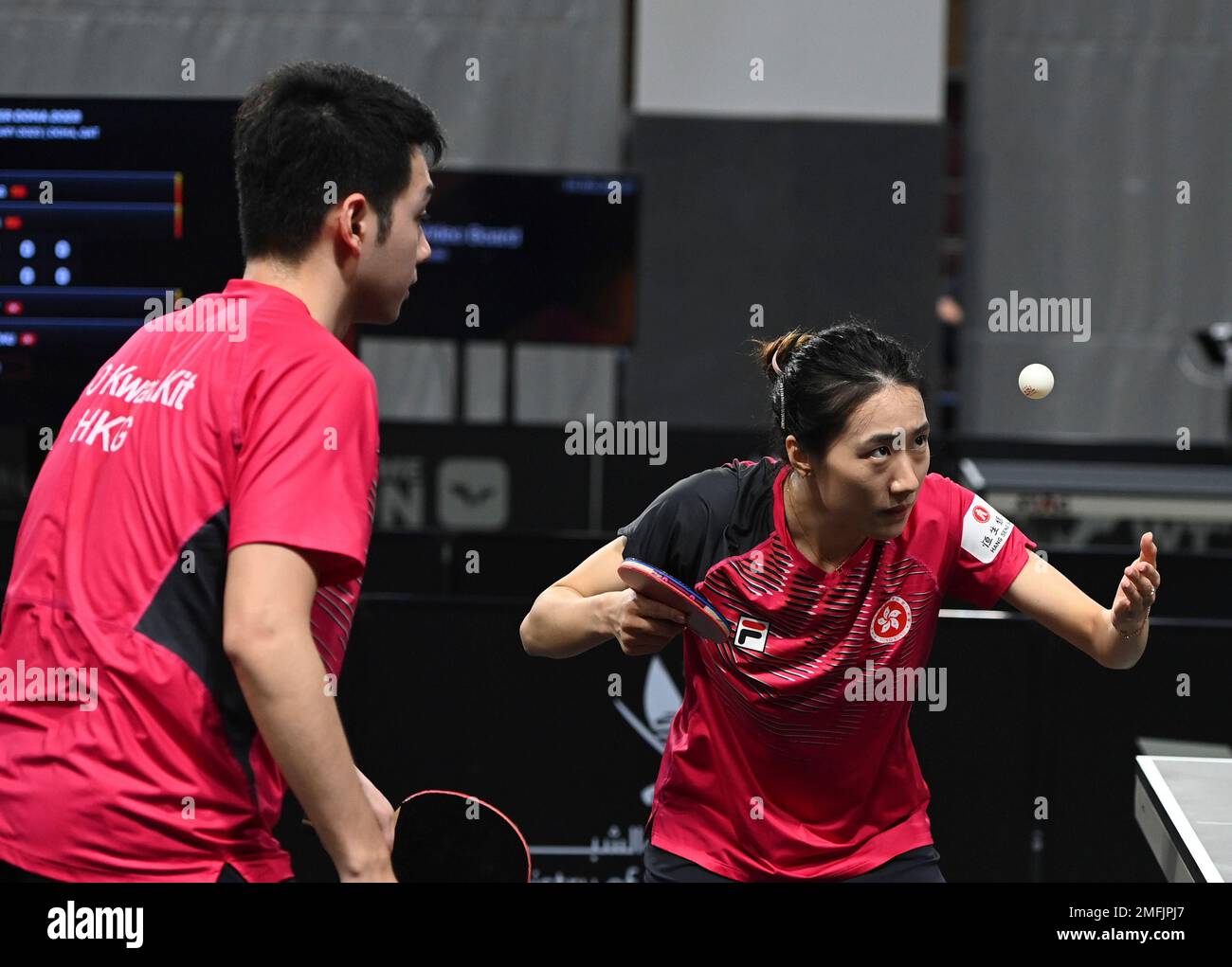 Doha, Qatar. 25th Jan, 2023. Zhu Chengzhu (R)/Ho Kwan Kit of China's ...