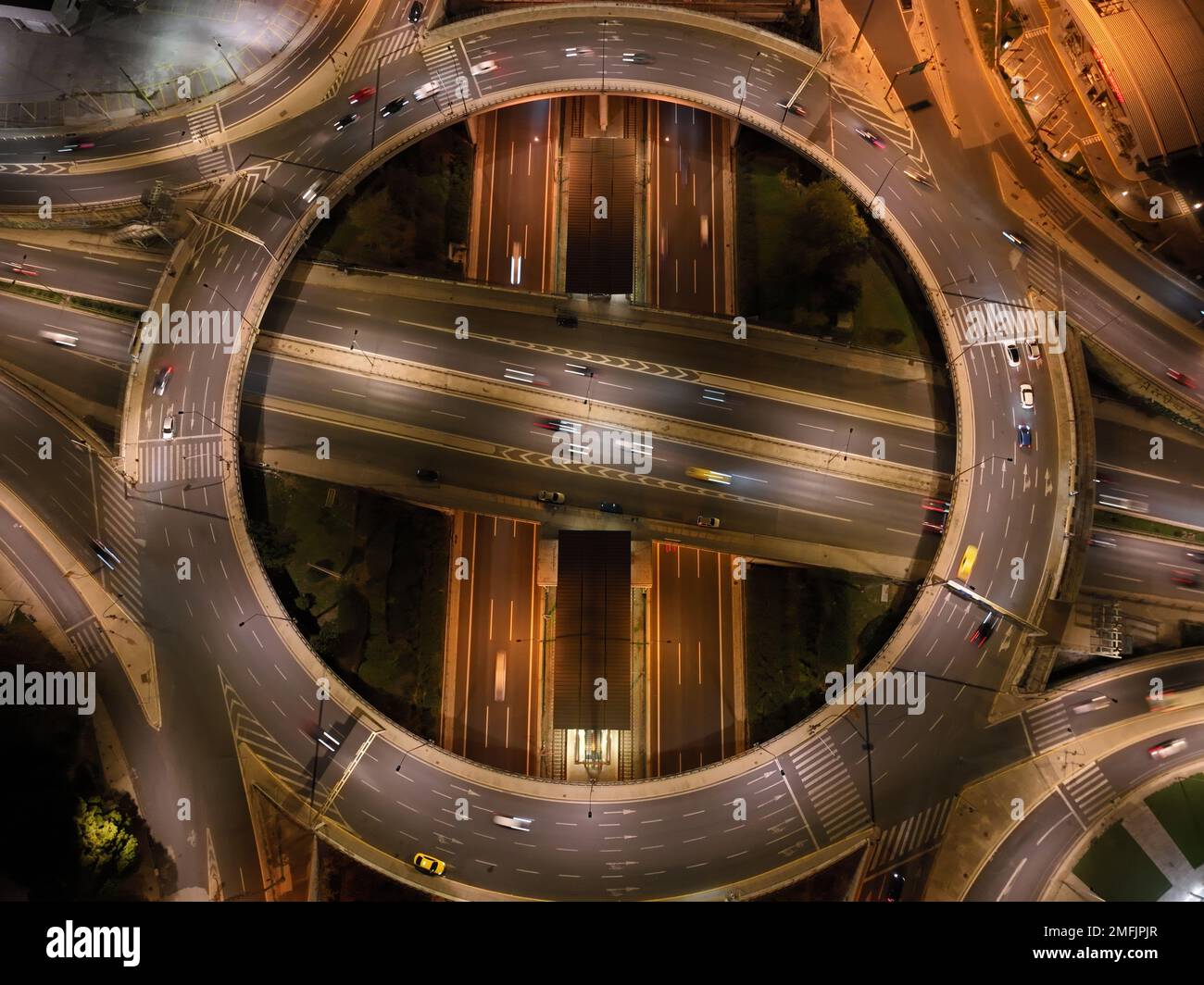 An aerial shot of the highway of Attiki Odos multilevel junction ring ...