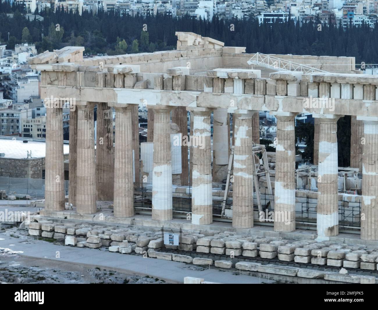 An aerial shot of the Parthenon temple in Athens, Greece Stock Photo ...