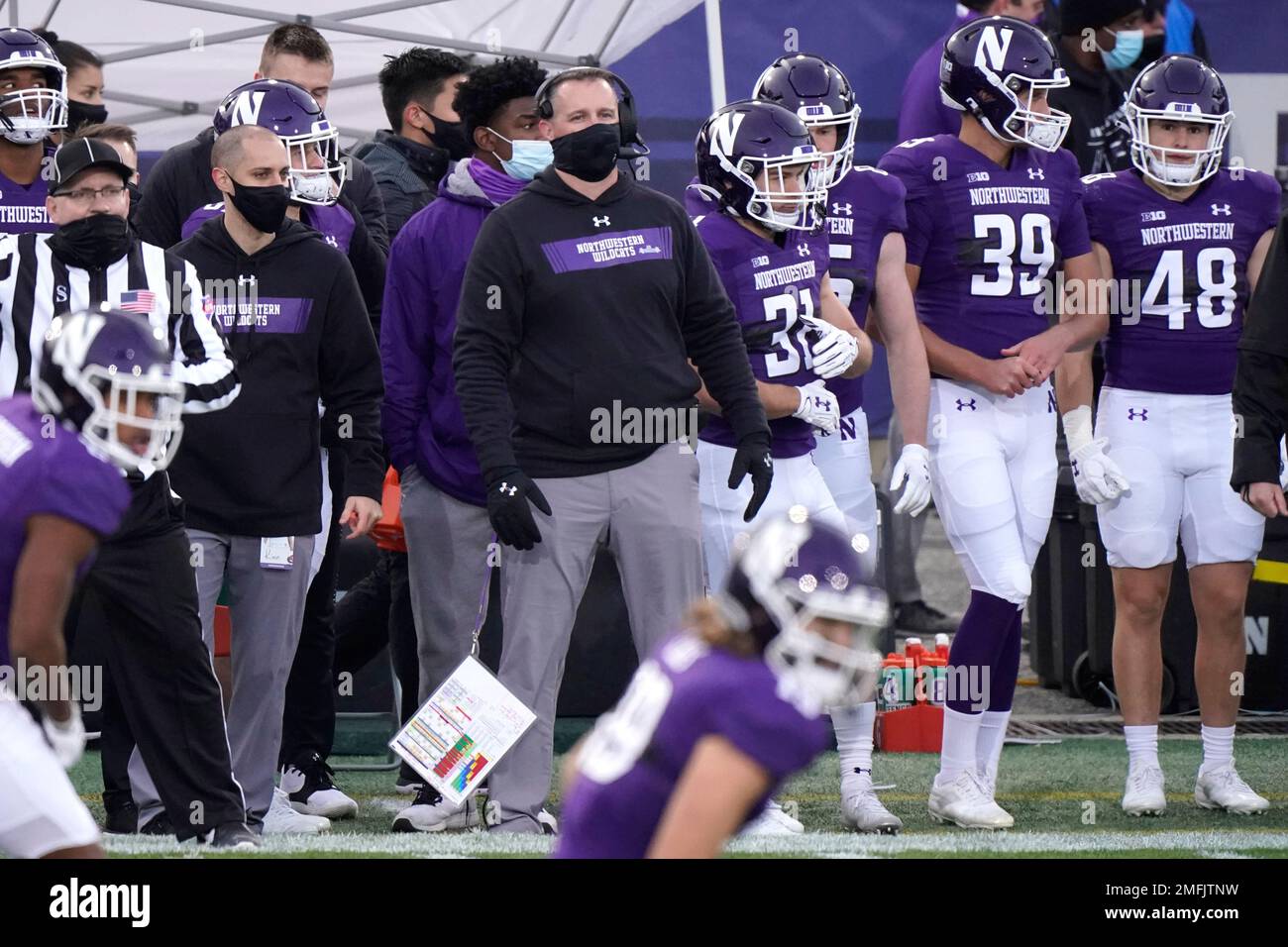 Northwestern head coach Pat Fitzgerald watches his team during the ...