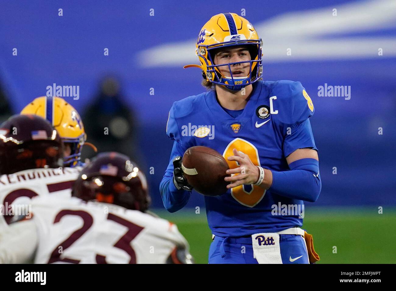 Pittsburgh quarterback Kenny Pickett (8) plays against Virginia Tech in ...