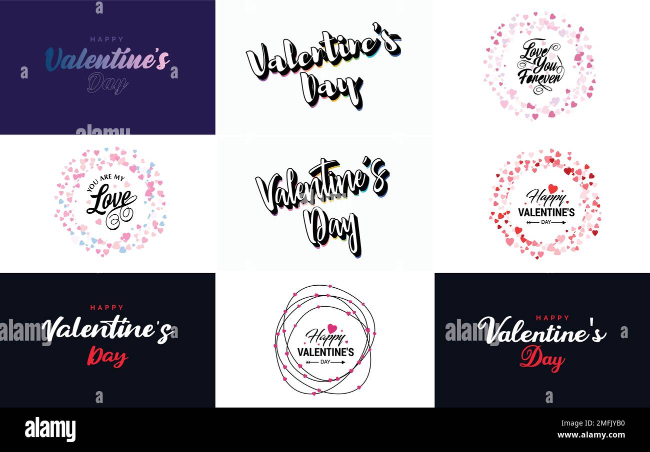 Hand-drawn black lettering Valentine's Day and pink hearts on white ...