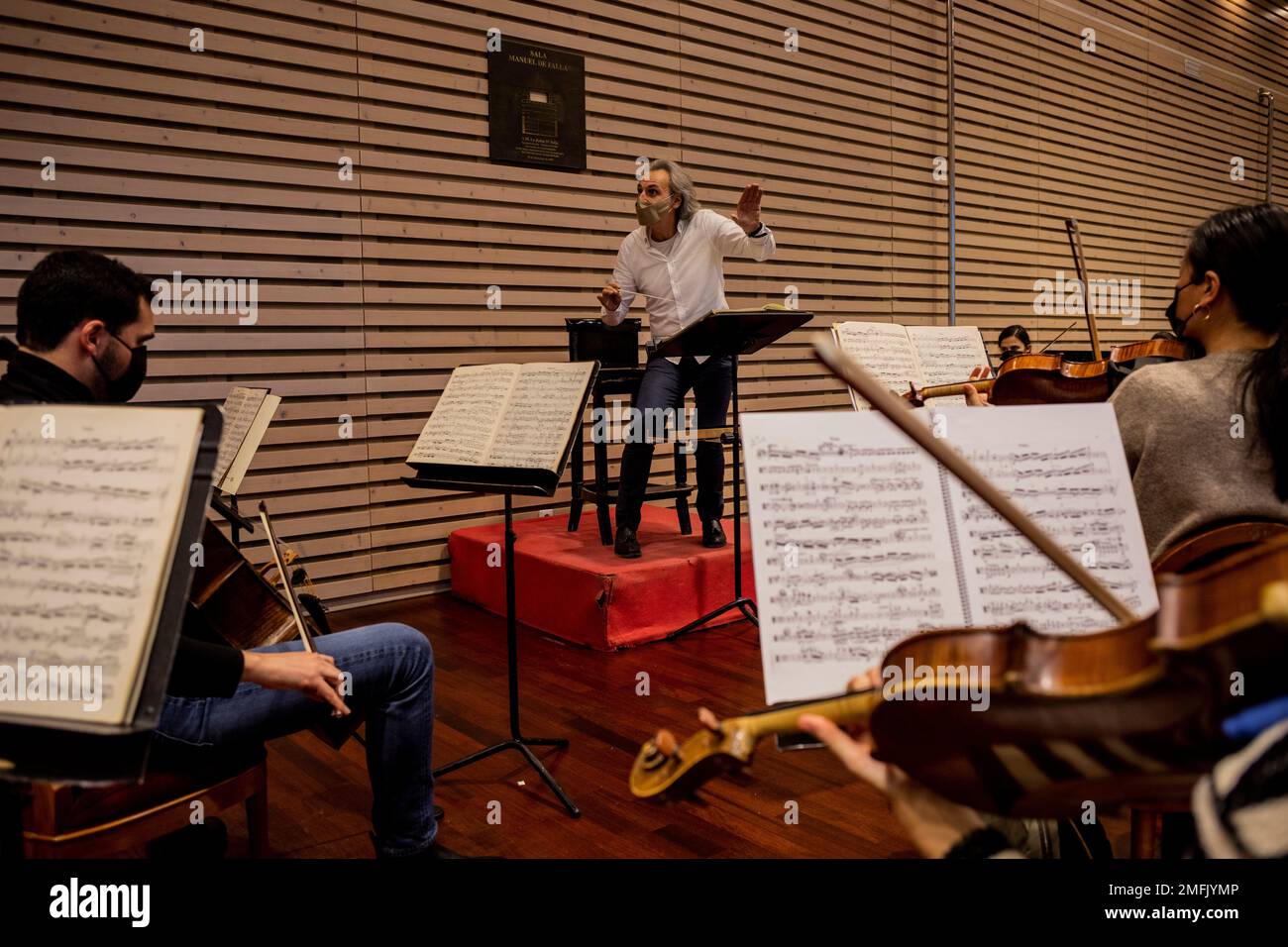 Musical conductor Pedro Halffter, center, during a rehearsal at the ...