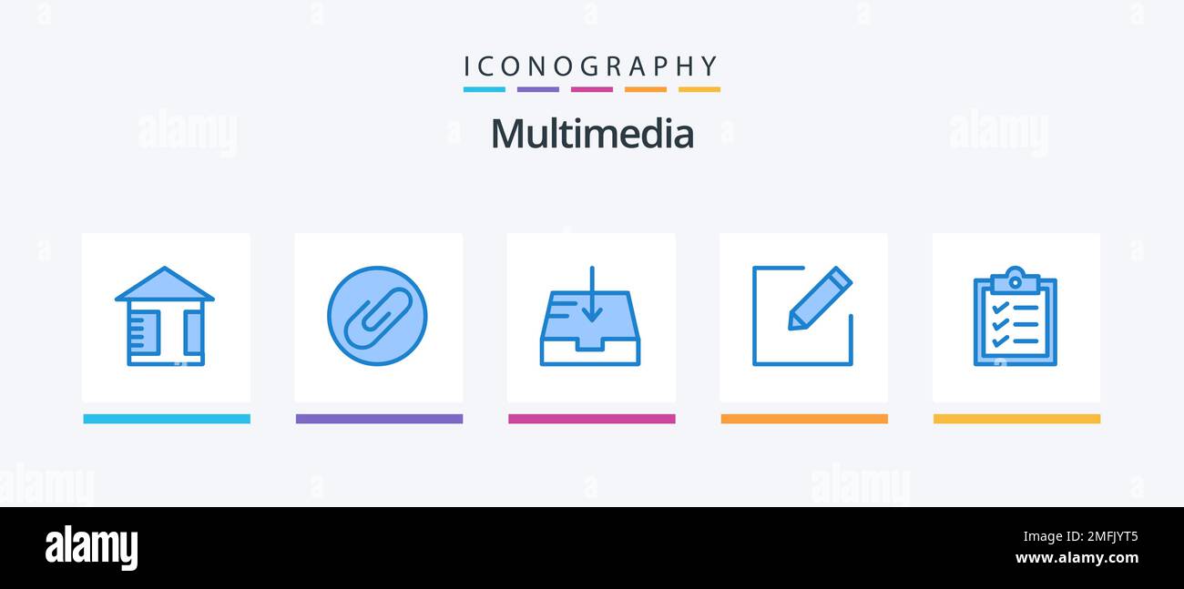 Multimedia Blue 5 Icon Pack Including . receive. tasks. clipboard. Creative Icons Design Stock ...