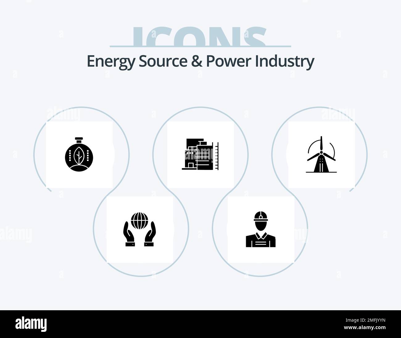Energy Source And Power Industry Glyph Icon Pack 5 Icon Design. wind. industry. green. factory ...