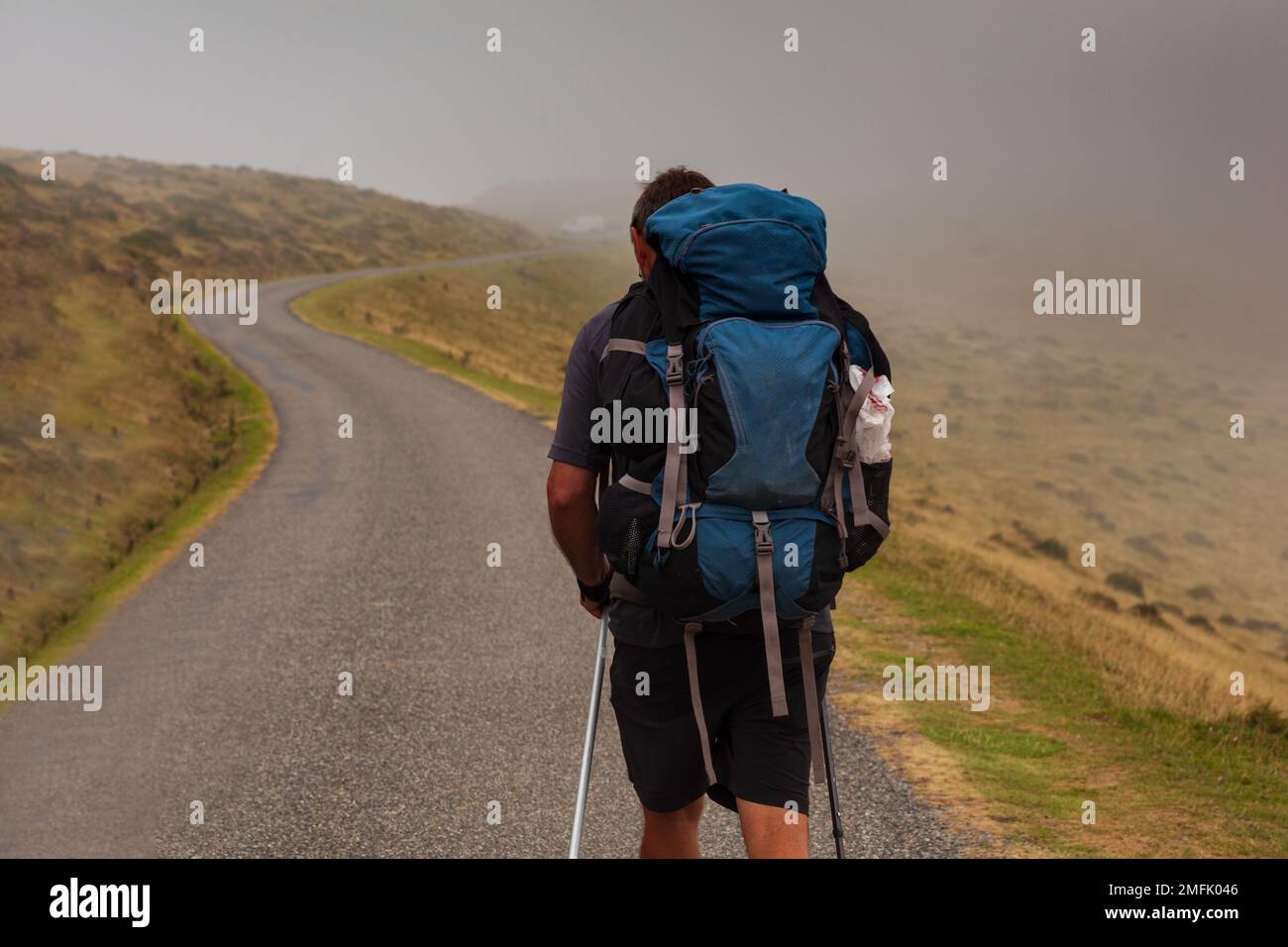 Pilgrims from behind along the Camino de Santiago. Path of the way of ...