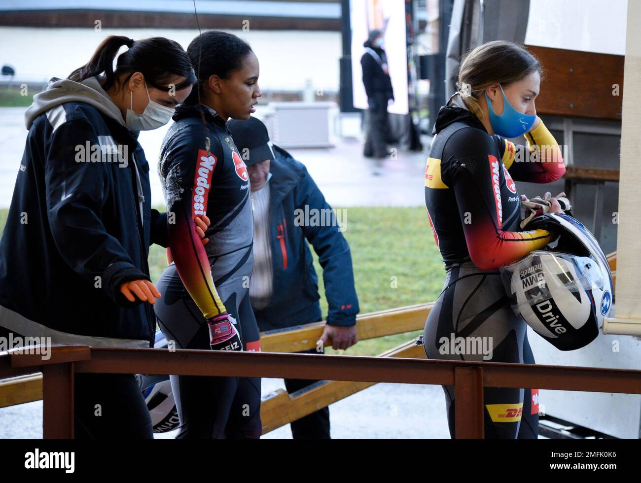 Laura Nolte and Deborah Levi of Germany are seen after they crashed ...
