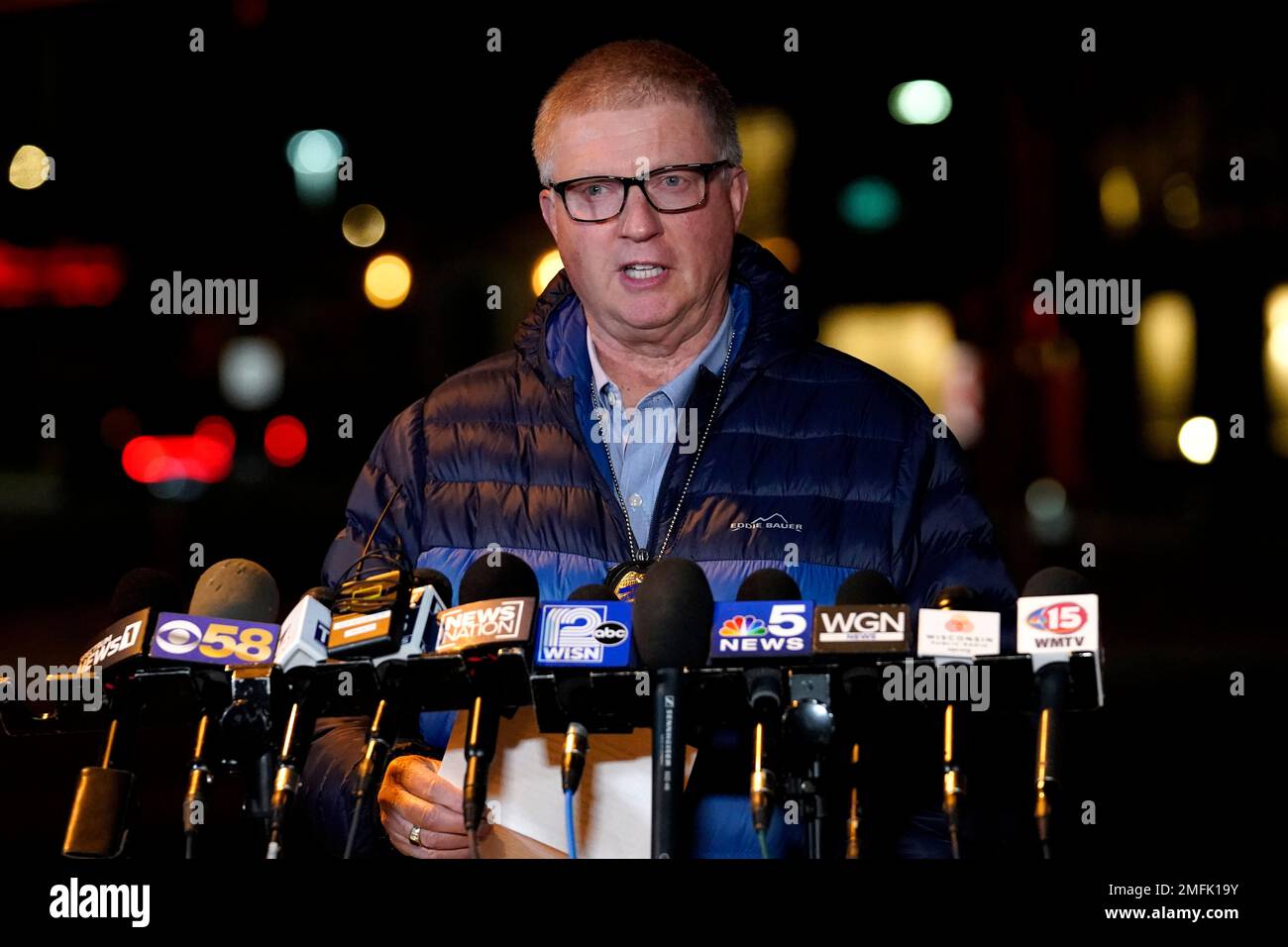 Wauwatosa Police chief Barry Weber speaks at a news conference, Friday ...