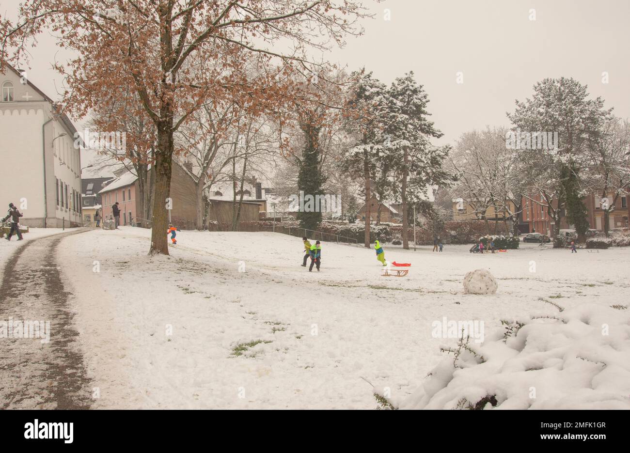 Aachen January 2023: The landscape with snow in Aachen Eilendorf Stock ...