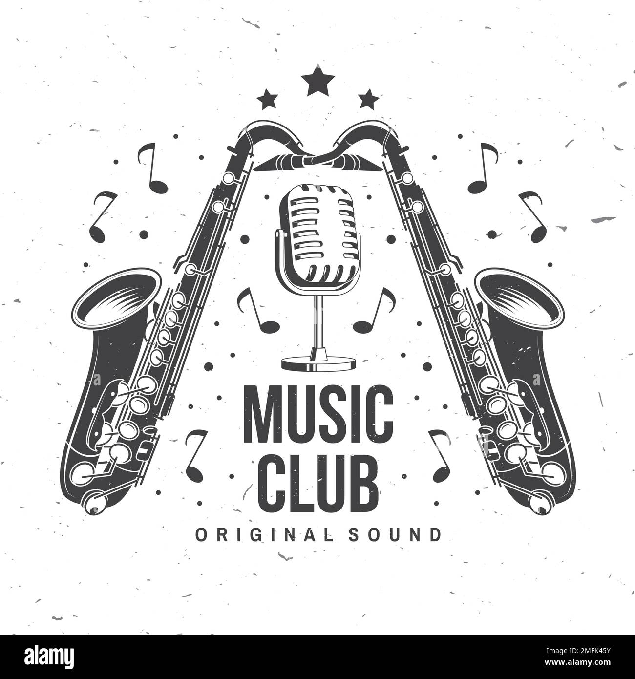 Music Club Retro Music Poster Banner Retro Saxophone With Microphone Vintage Typography