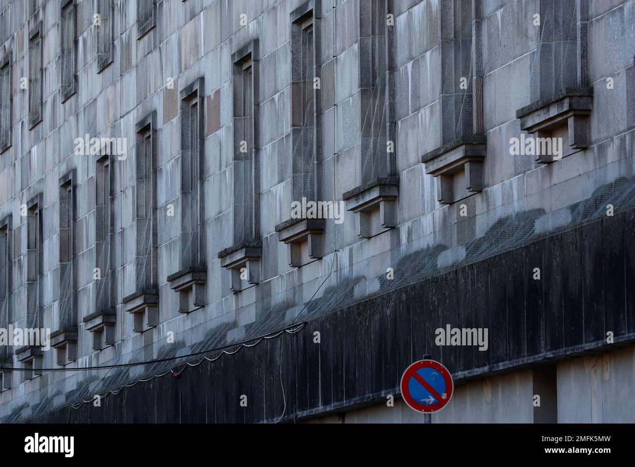 A traffic sign stands outside the 'Congress Hall' at the ...