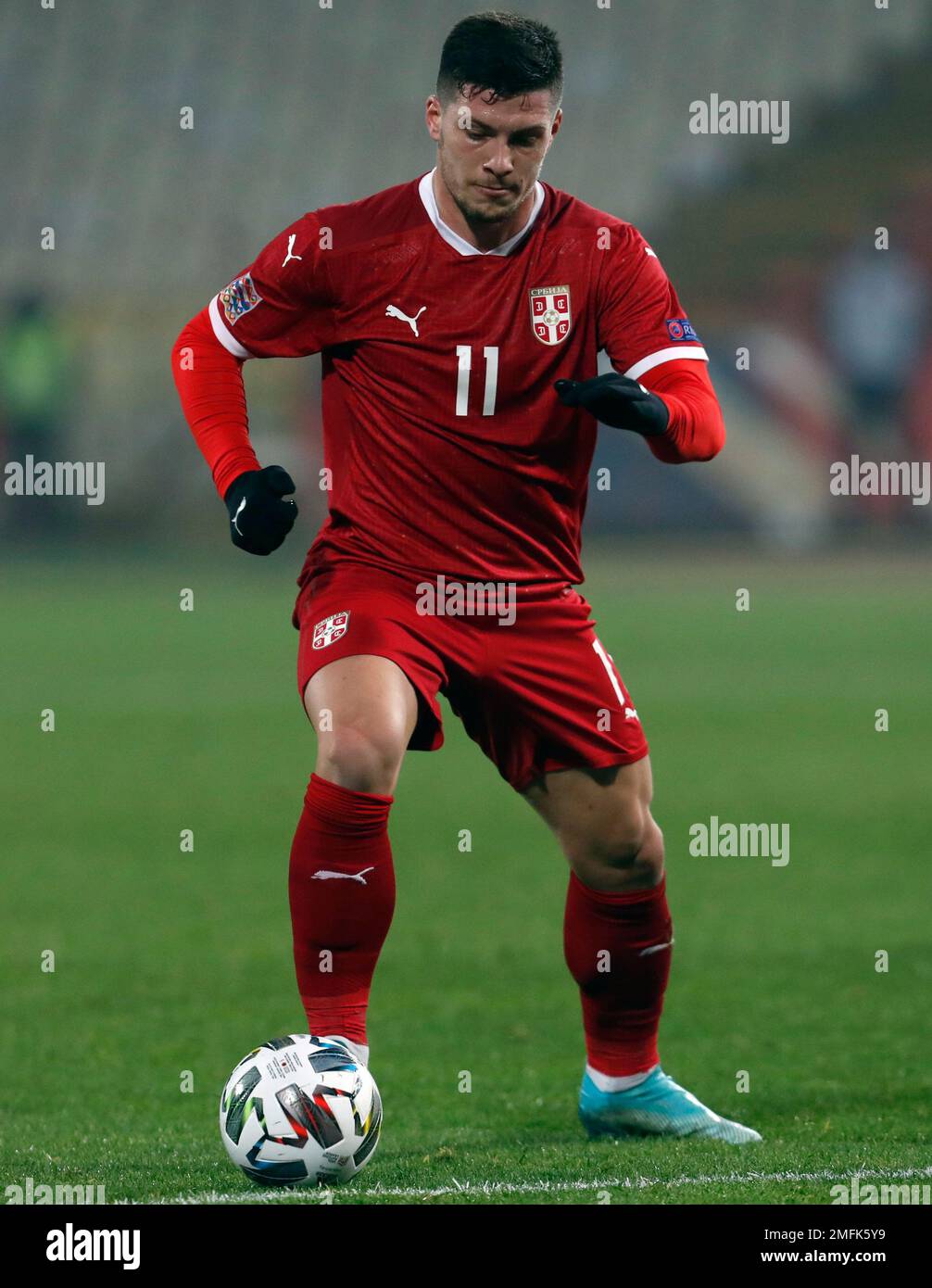 Serbia's Luka Jovic controls the ball during the UEFA Nations League ...