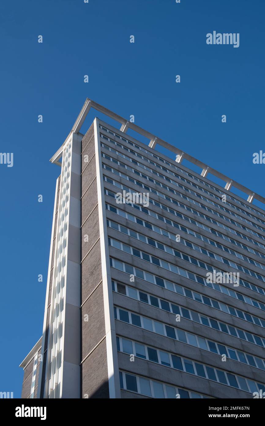 Exterior of Lunar House in Croydon, completed in 1970 by Harry Hyams ...