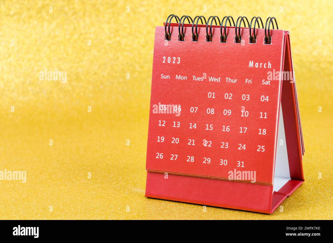Red March 2023 Monthly desk calendar for 2023 year on golden color ...