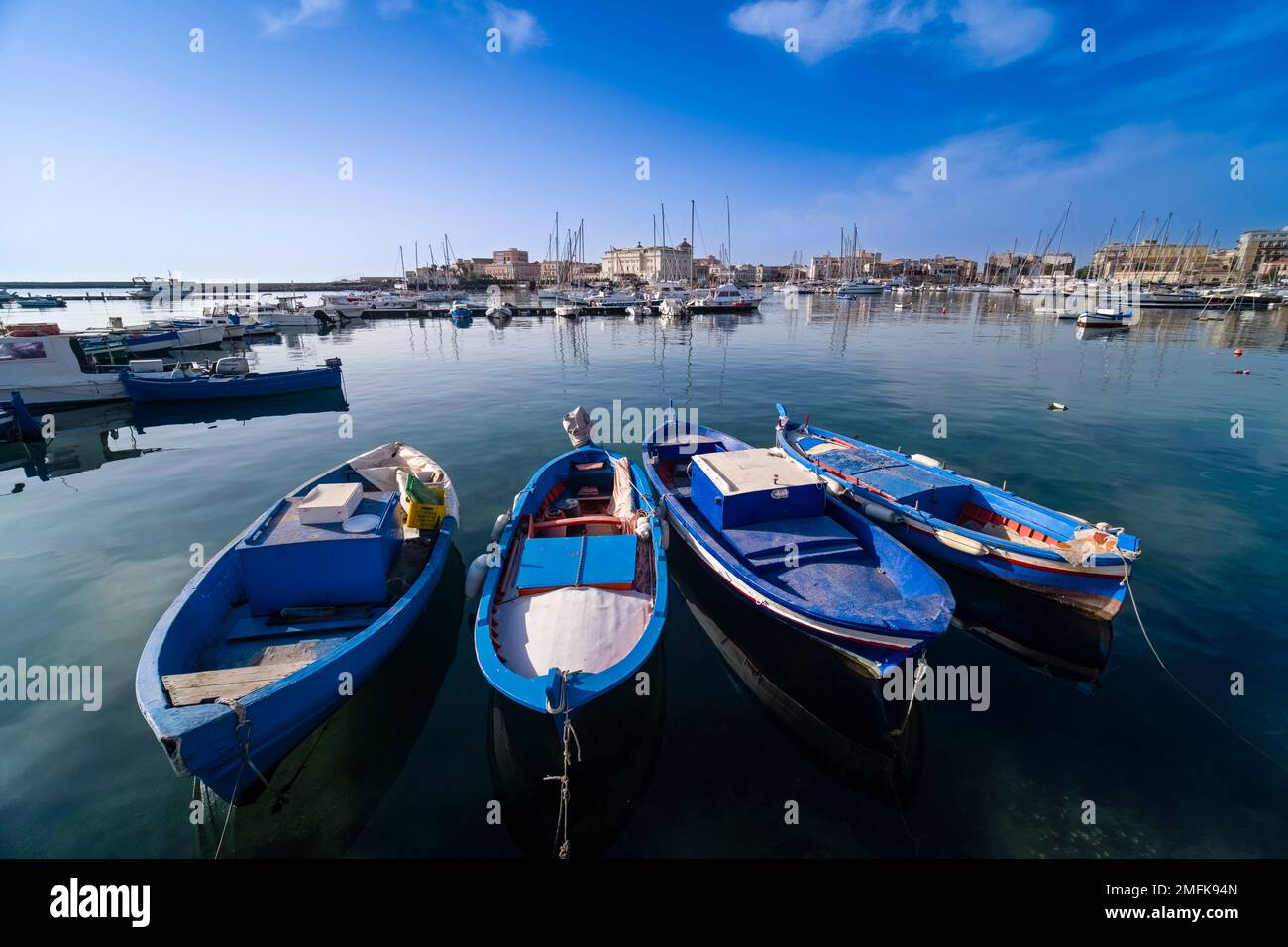 View across the water to the port and marina of the Late Baroque town ...