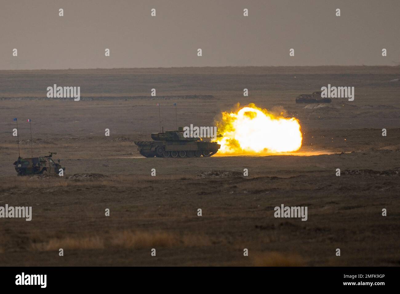 A French Leclerc main battle tank shoots during an exercise at a ...