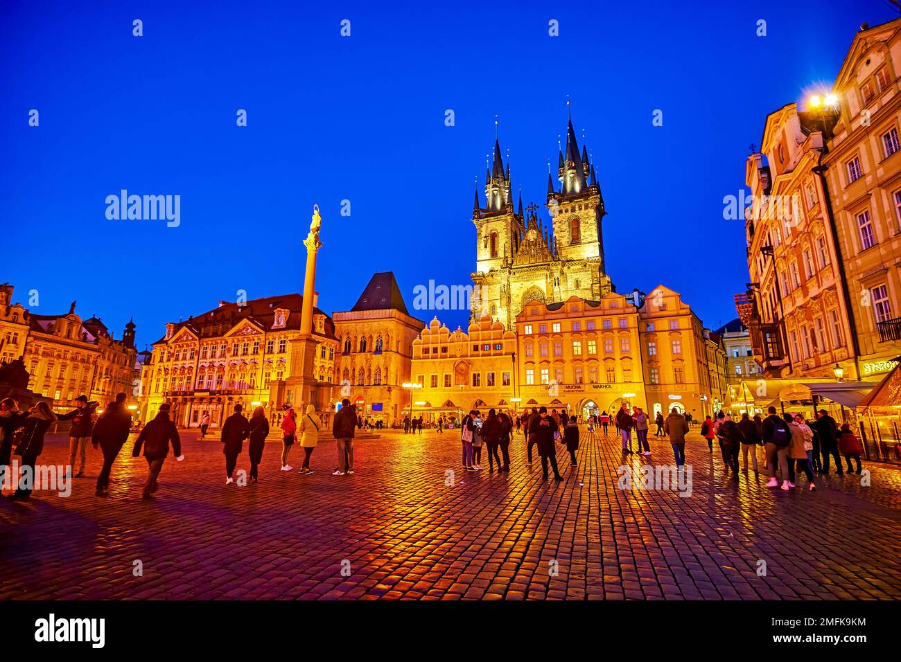 PRAGUE, CZECHIA - MARCH 11, 2022: Night life of Old Town Square, the ...