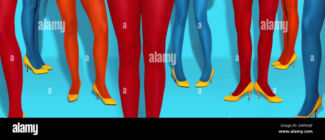 Contemporary art collage. Creative colorful design. Female legs in ...