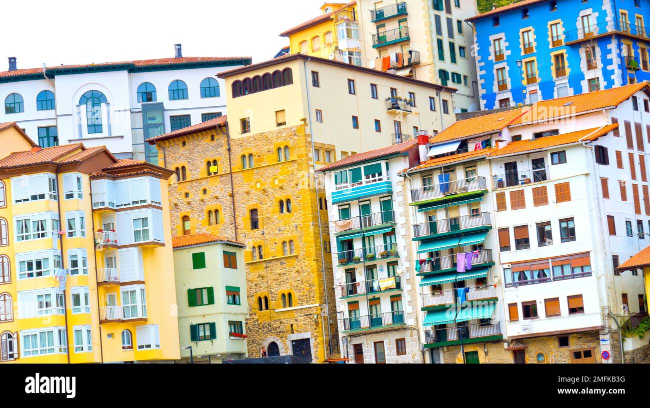 Typical Architecture, Old Town, Mutriku, Guipúzcoa, Basque Country ...
