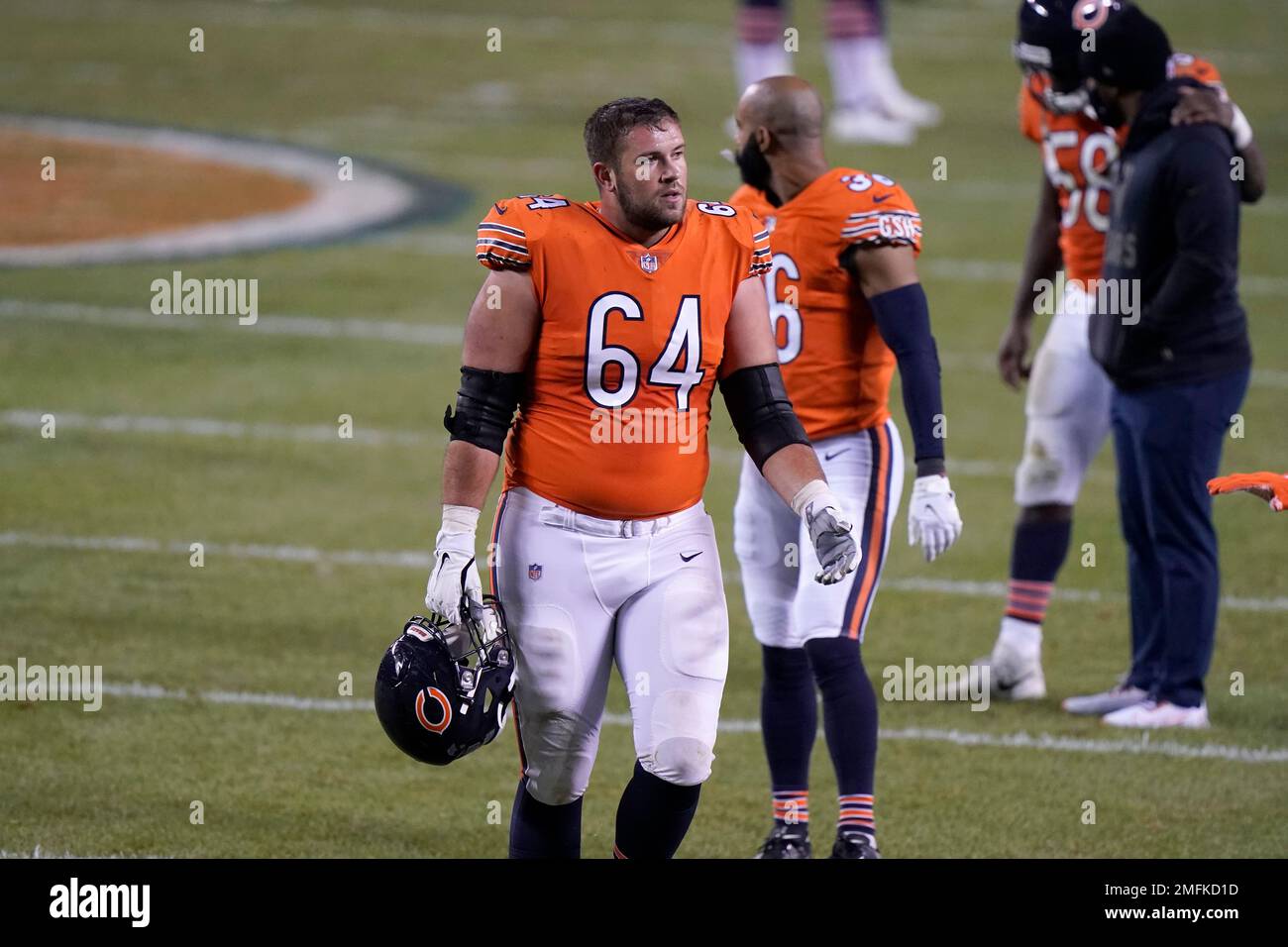 Chicago Bears guard Alex Bars (64) walks off the field following an NFL ...