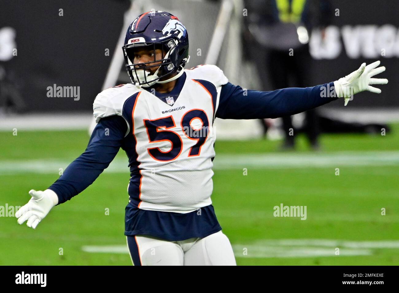 Denver Broncos linebacker Malik Reed (59) reacts after a play against ...