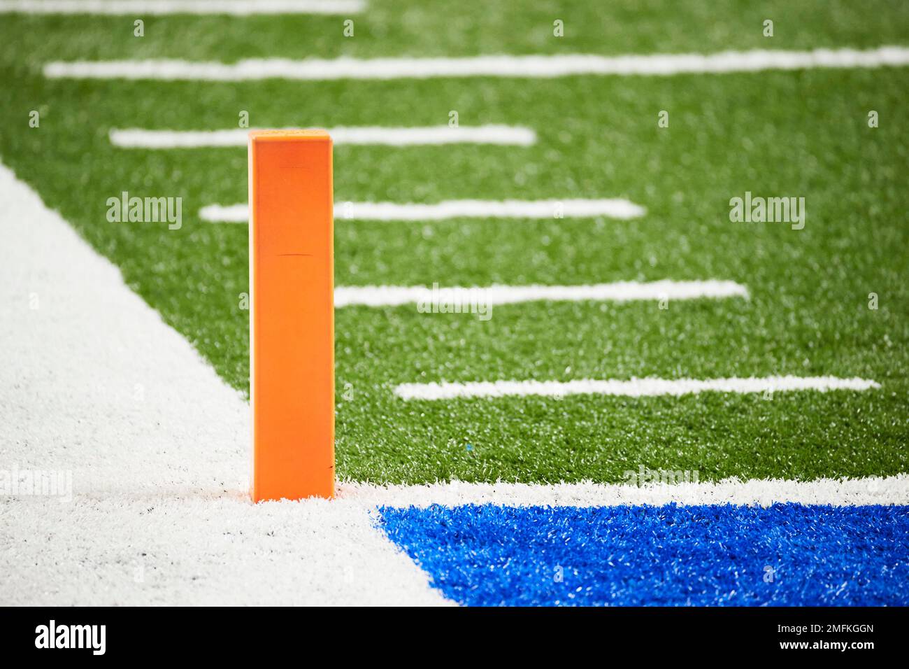 Goal line mark on the field during an NFL football game between the ...